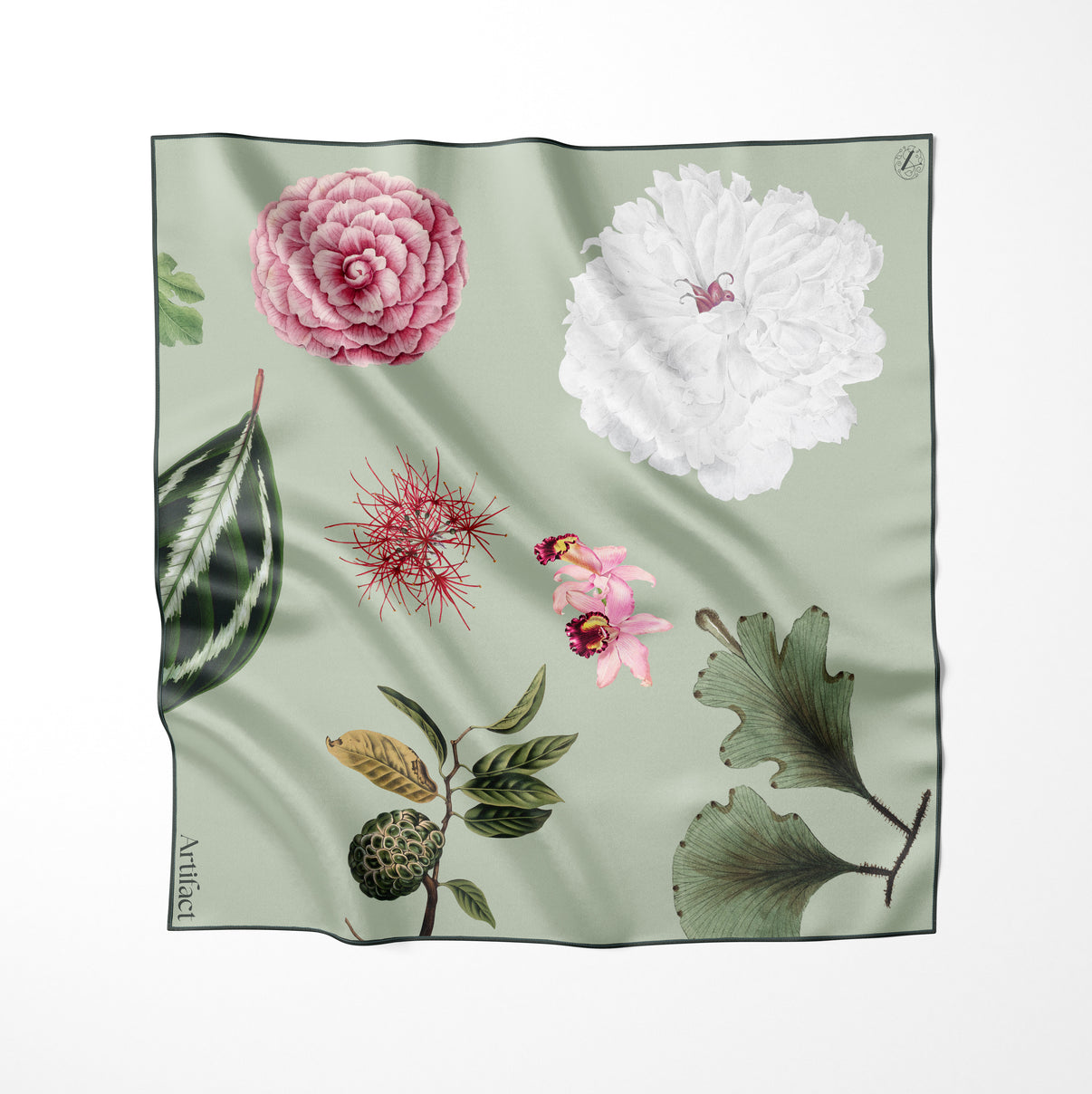 Silva Flora Silk Scarf | Luxury Botanical Green Scarf by Artifact – Artifact.